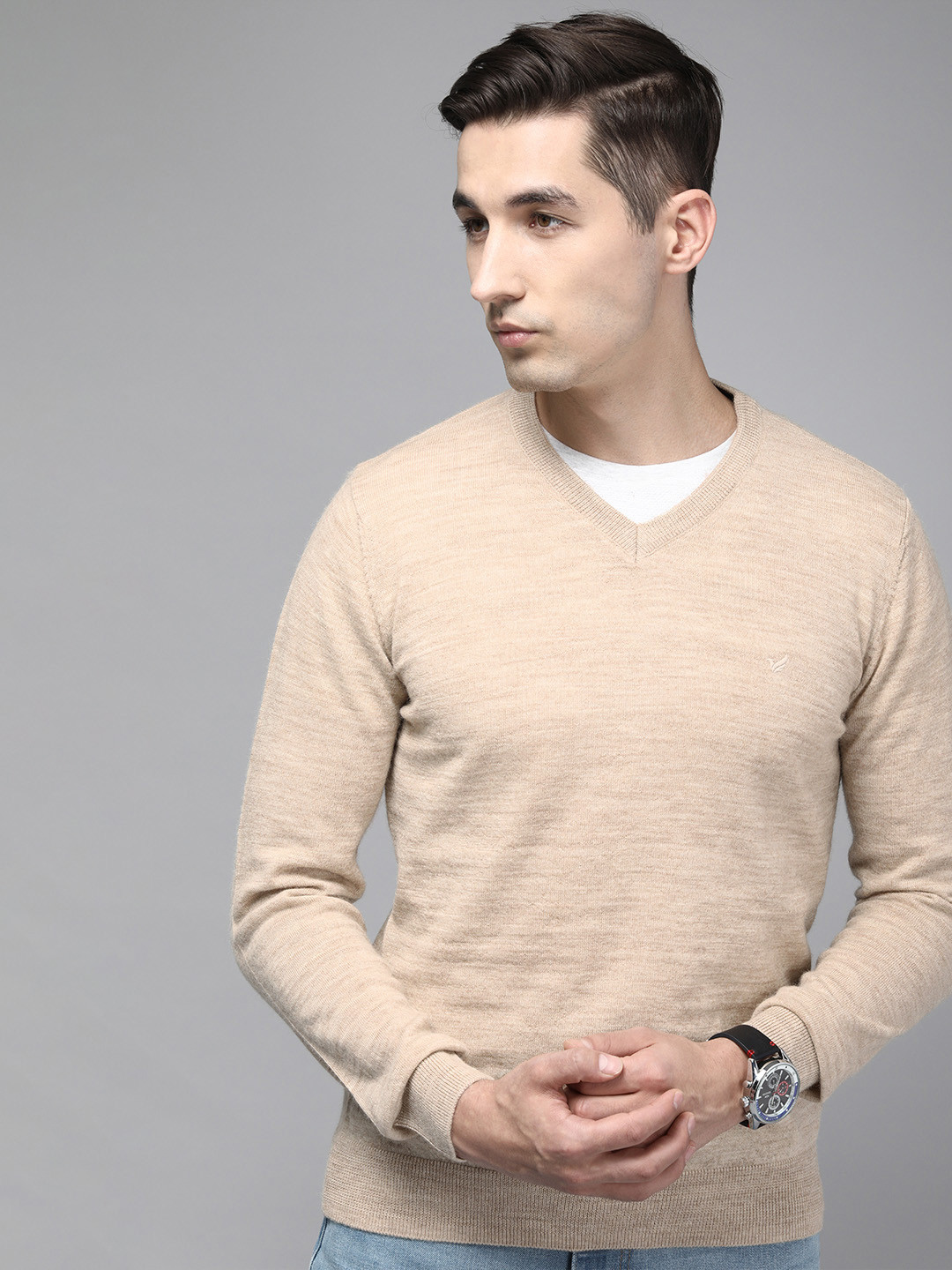 Buy Blackberrys Men Beige Solid Wool Pullover Sweater - Sweaters for Men 15568106 | Myntra