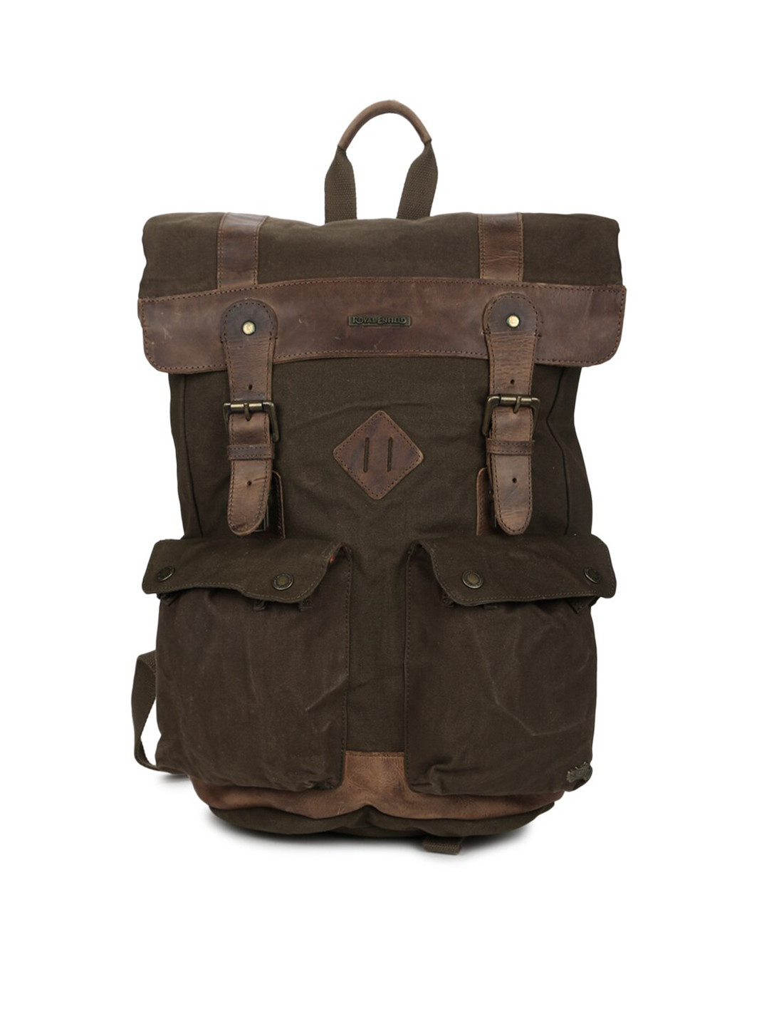 Buy Royal Enfield Unisex Olive Green & Brown Classic Backpack ...