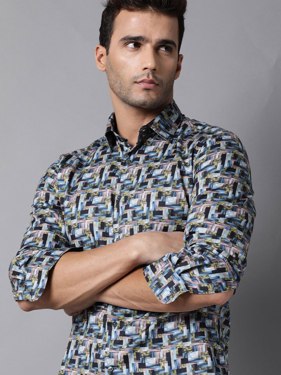 Buy RARE RABBIT Men Grey Slim Fit Opaque Printed Casual Shirt - Shirts ...