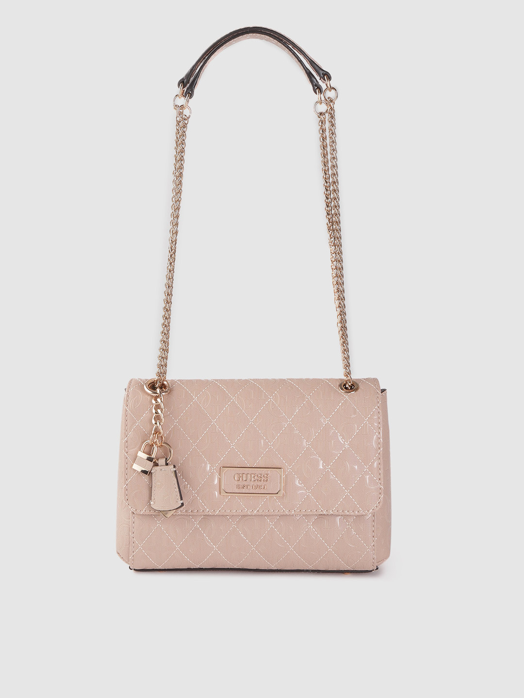 Buy GUESS Peach Coloured Brand Logo Textured Structured Shoulder Bag ...