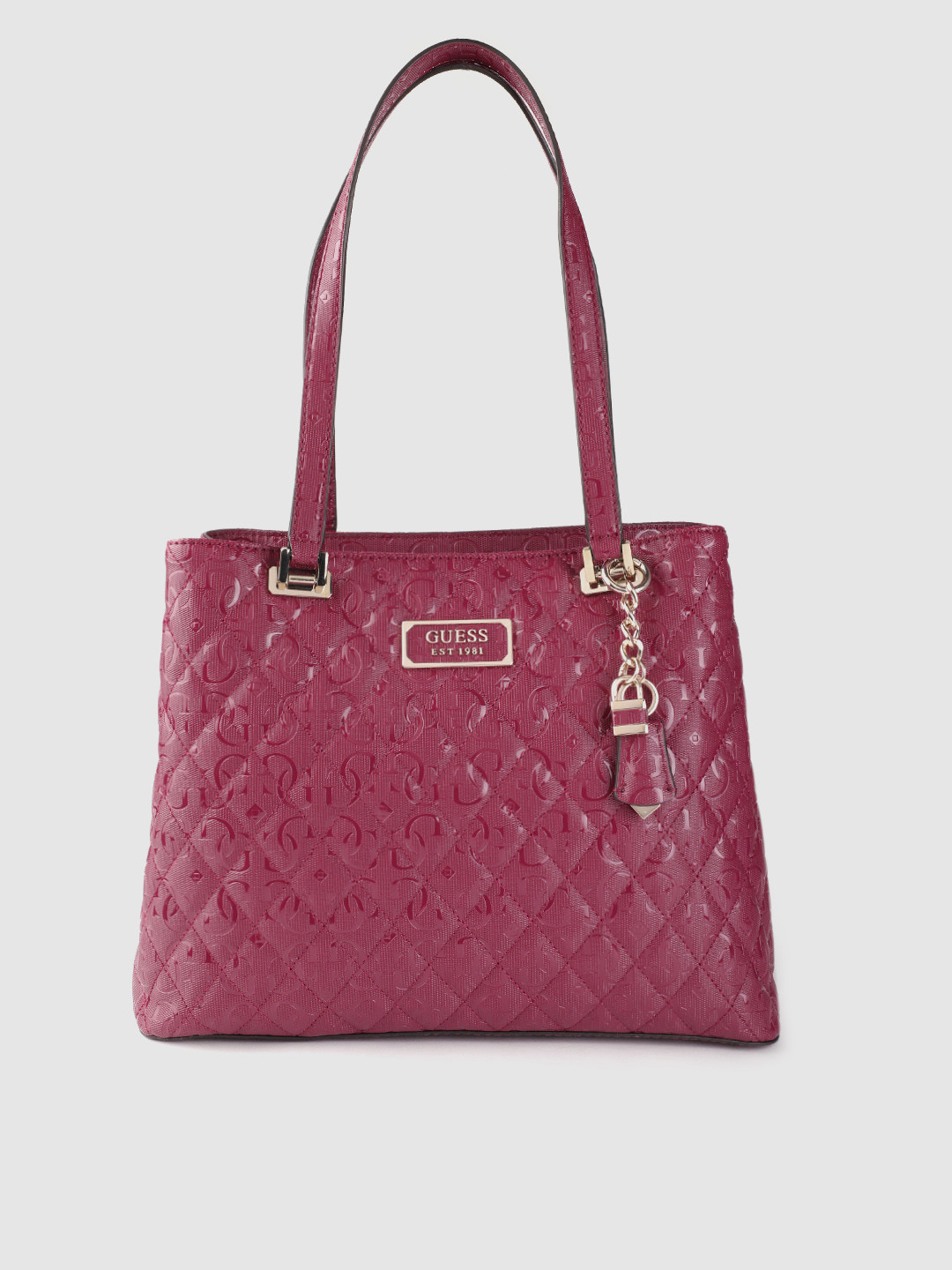 Buy GUESS Magenta Brand Logo Textured & Quilted Shoulder Bag - Handbags ...