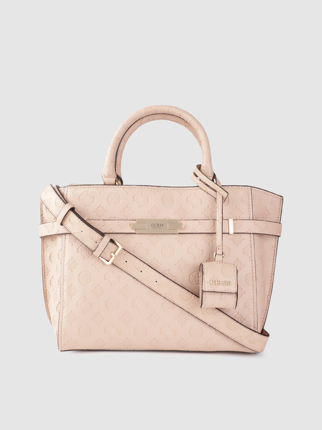 Buy GUESS Peach Coloured Brand Logo Textured Handheld Bag - Handbags ...