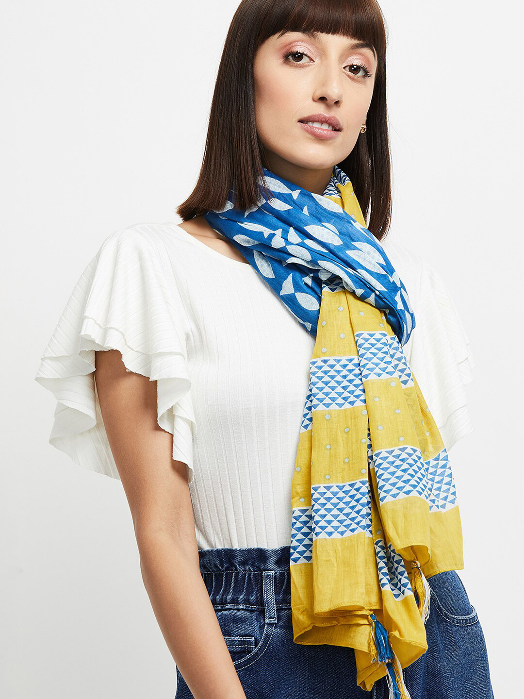Buy Max Women Blue & Yellow Printed Scarf - Scarves for Women 15573010 ...