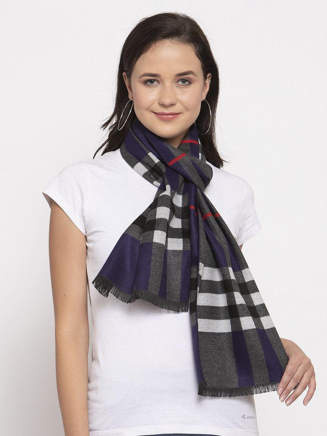 Buy Calvadoss Women Navy Blue & Grey Checked Muffler - Mufflers for ...