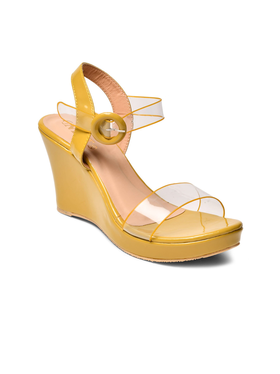 Buy GNIST Yellow Wedge Sandals With Buckles - Heels for Women 15577670 ...