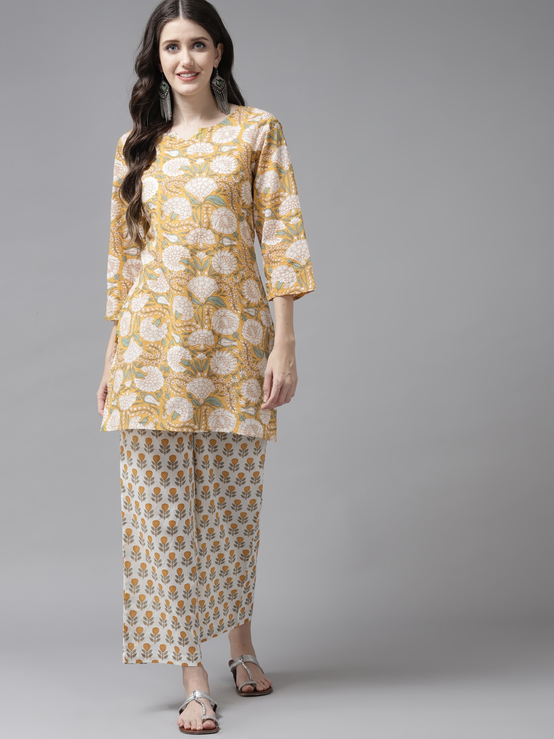 Buy Amirah S Women Yellow Ethnic Motifs Printed Pure Cotton Kurti With