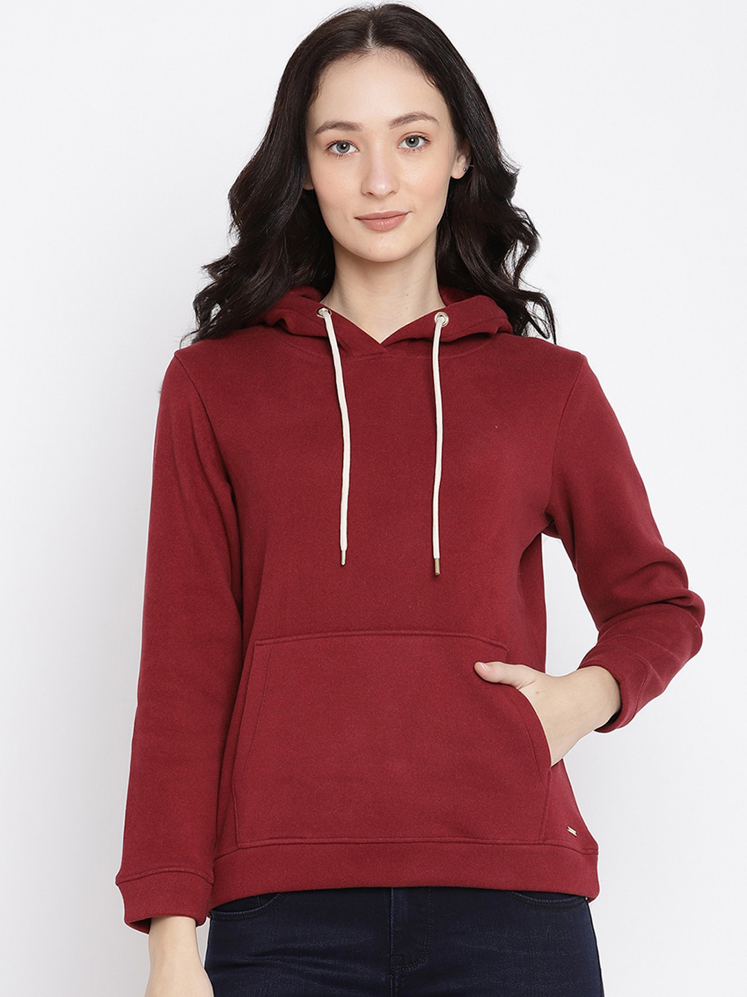 Buy METTLE Women Maroon Hooded Sweatshirt - Sweatshirts for Women ...
