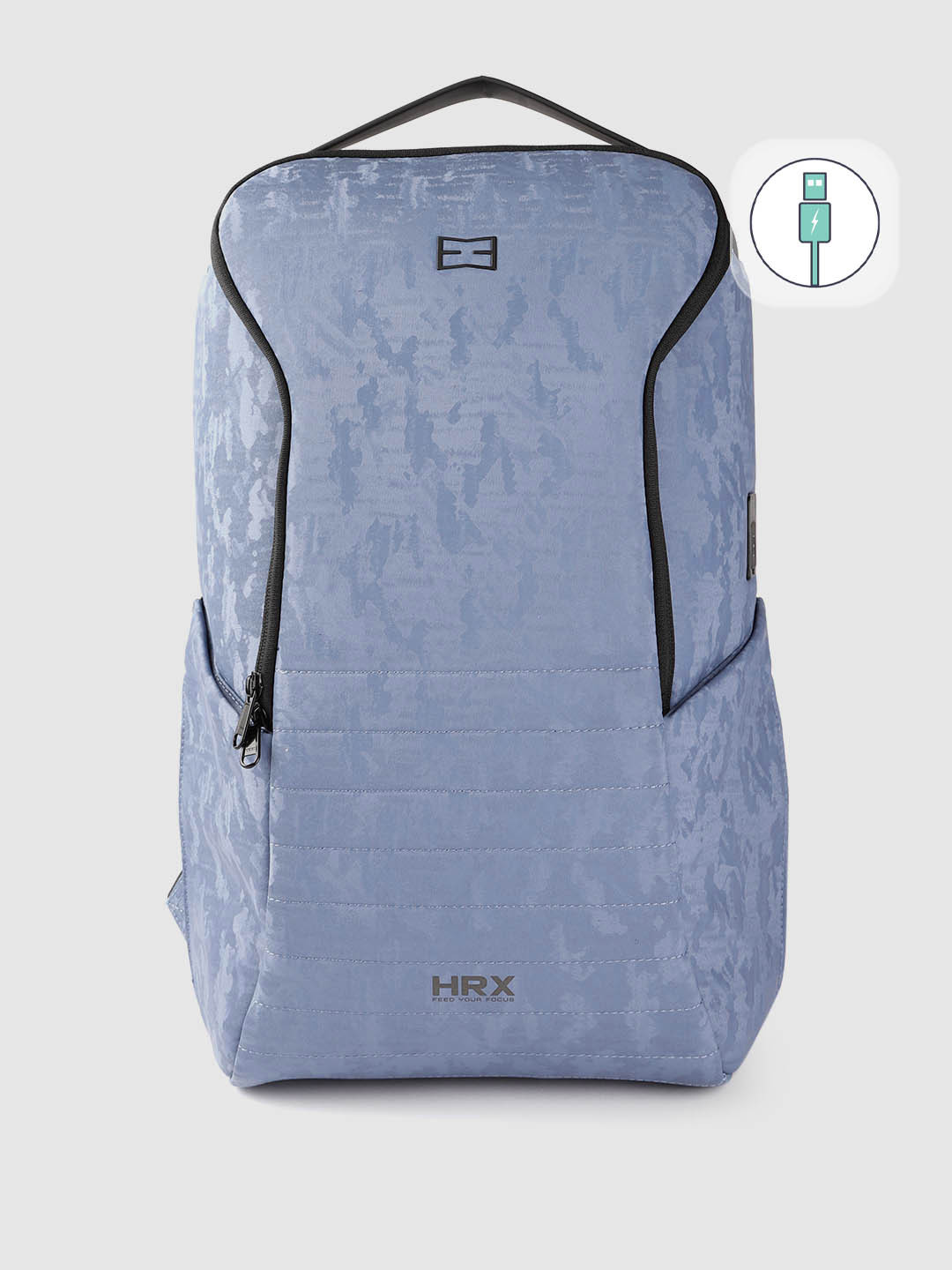 Buy HRX By Hrithik Roshan Unisex Blue Camouflage Backpack With USB ...