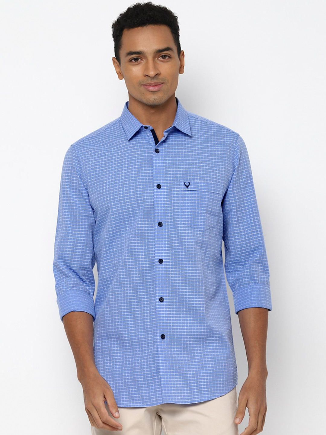 Buy Allen Solly Men Blue Slim Fit Checked Casual Shirt - Shirts for Men ...