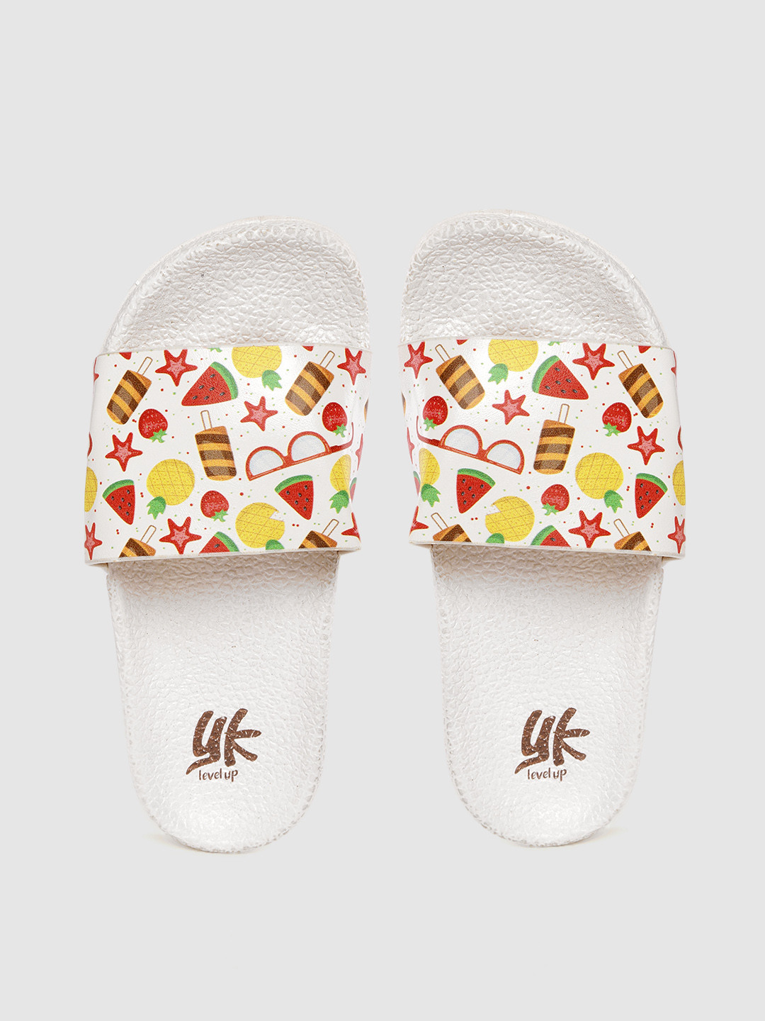 Buy YK Girls Multicoloured Conversational Print Sliders - Flip Flops ...