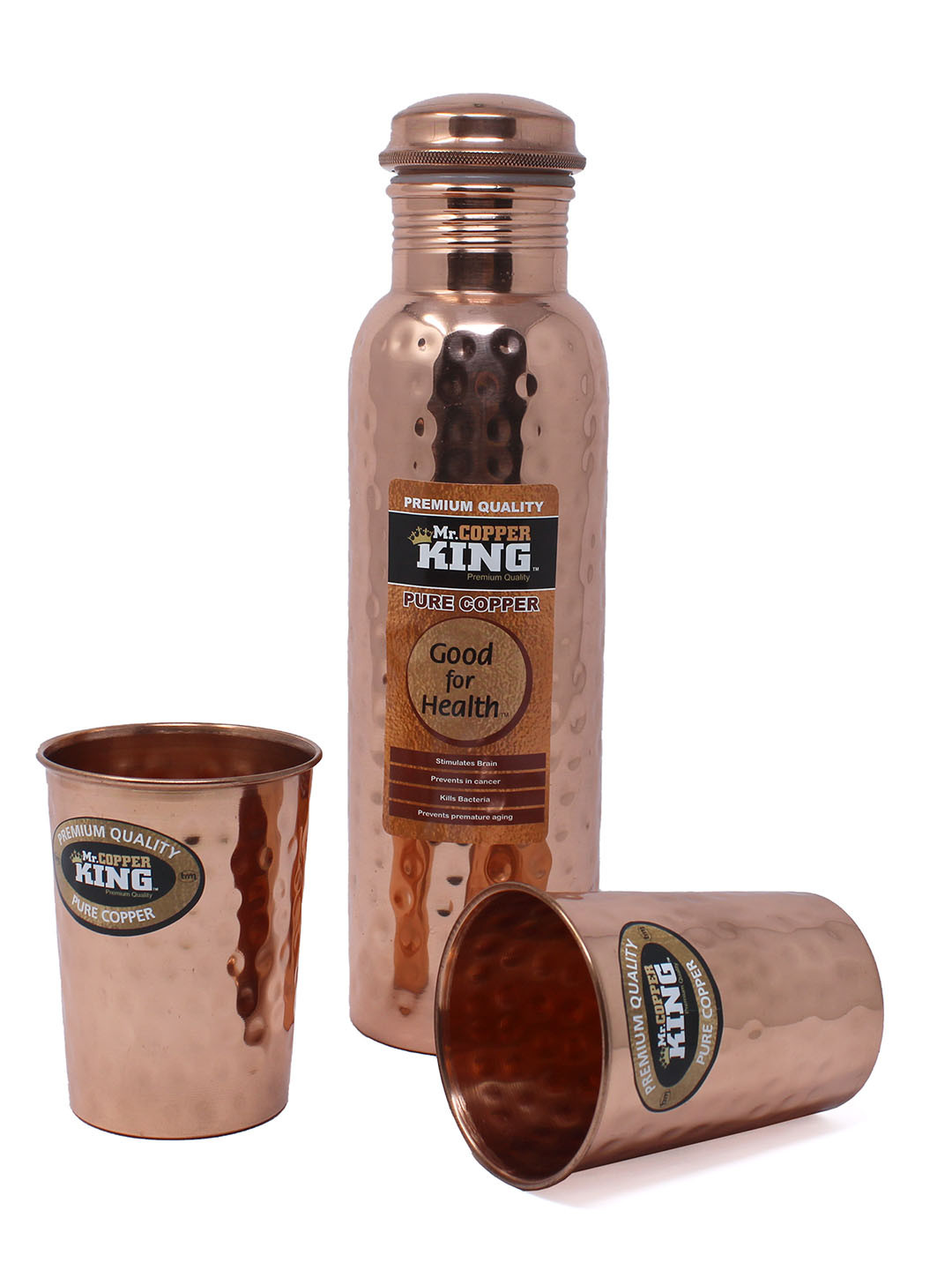Buy MR. COPPER KING Copper Toned Hammered Water Bottle & Tumbler Set ...