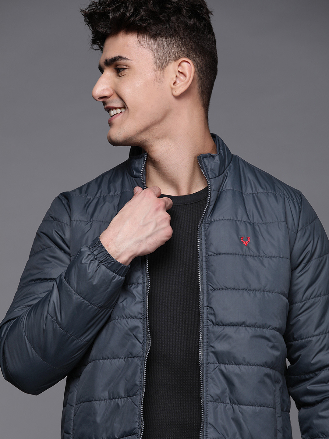 Buy Allen Solly Sport Men Navy Blue Solid Padded Jacket - Jackets for ...