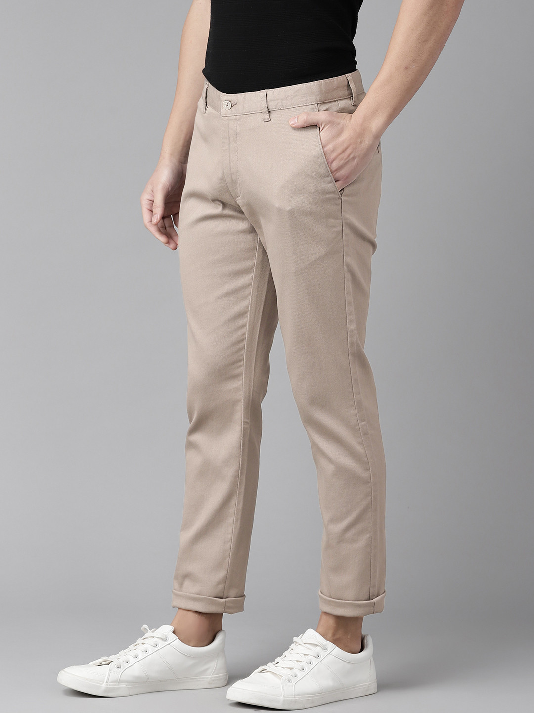 Buy Blackberrys Men Beige Textured B 91 Skinny Fit Low Rise Trousers ...