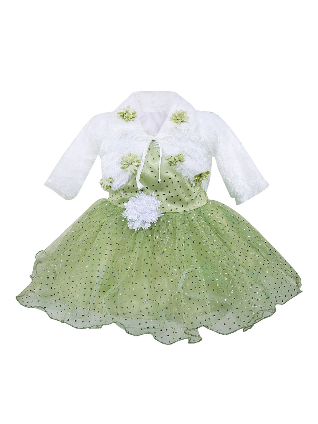 Buy Wish Karo Green & White Layered Net Dress With Jacket - Dresses for ...