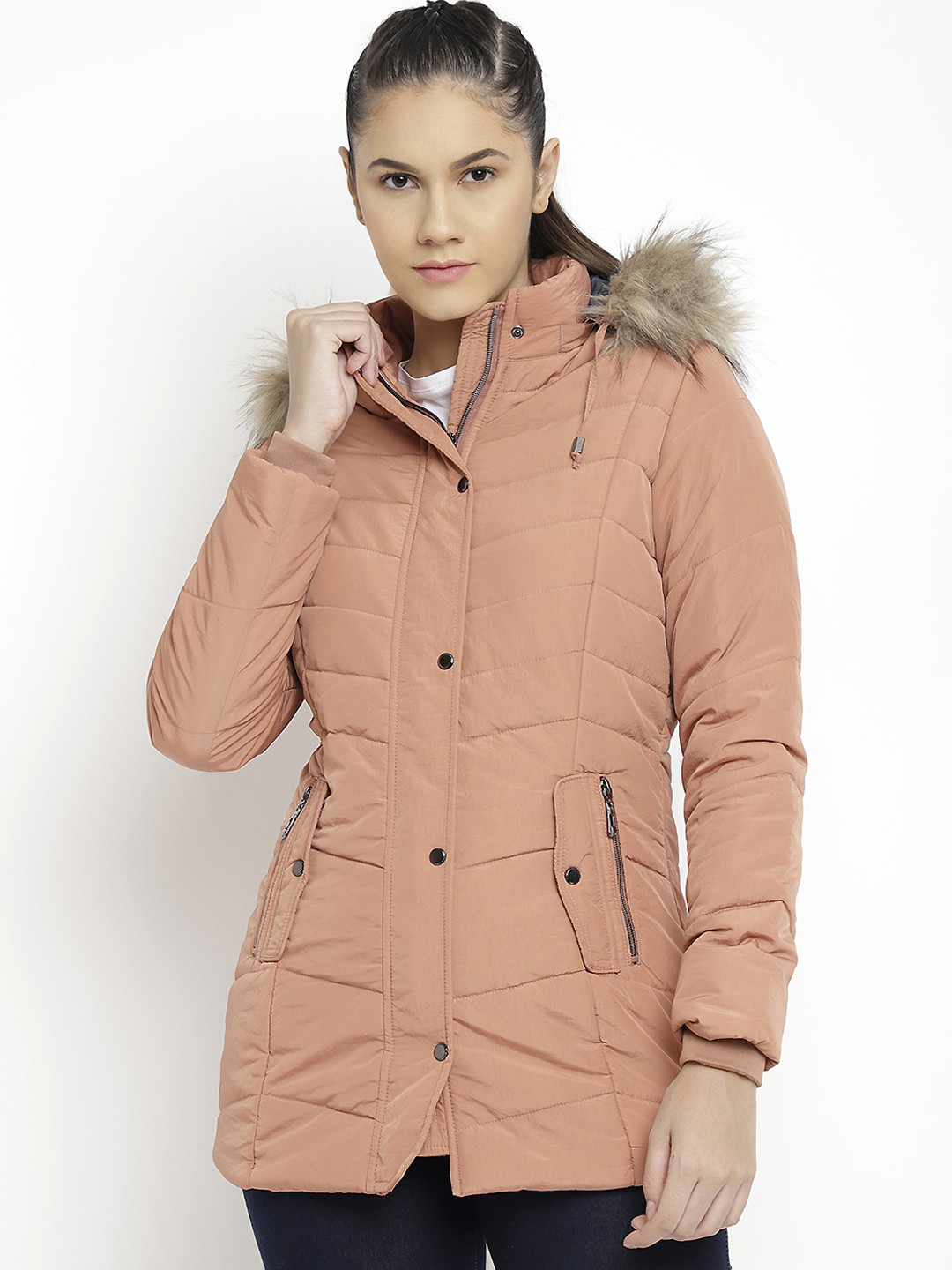 Buy LURE URBAN Women Peach Coloured Longline Parka Jacket - Jackets for ...