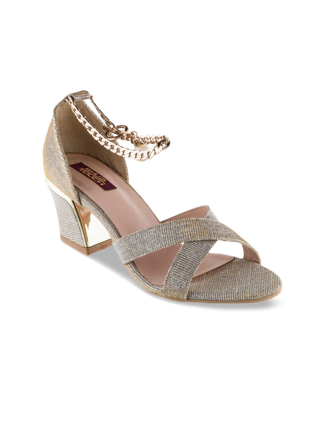 Buy SHUZ TOUCH Gold Toned Textured Party Block Sandals - Heels for ...
