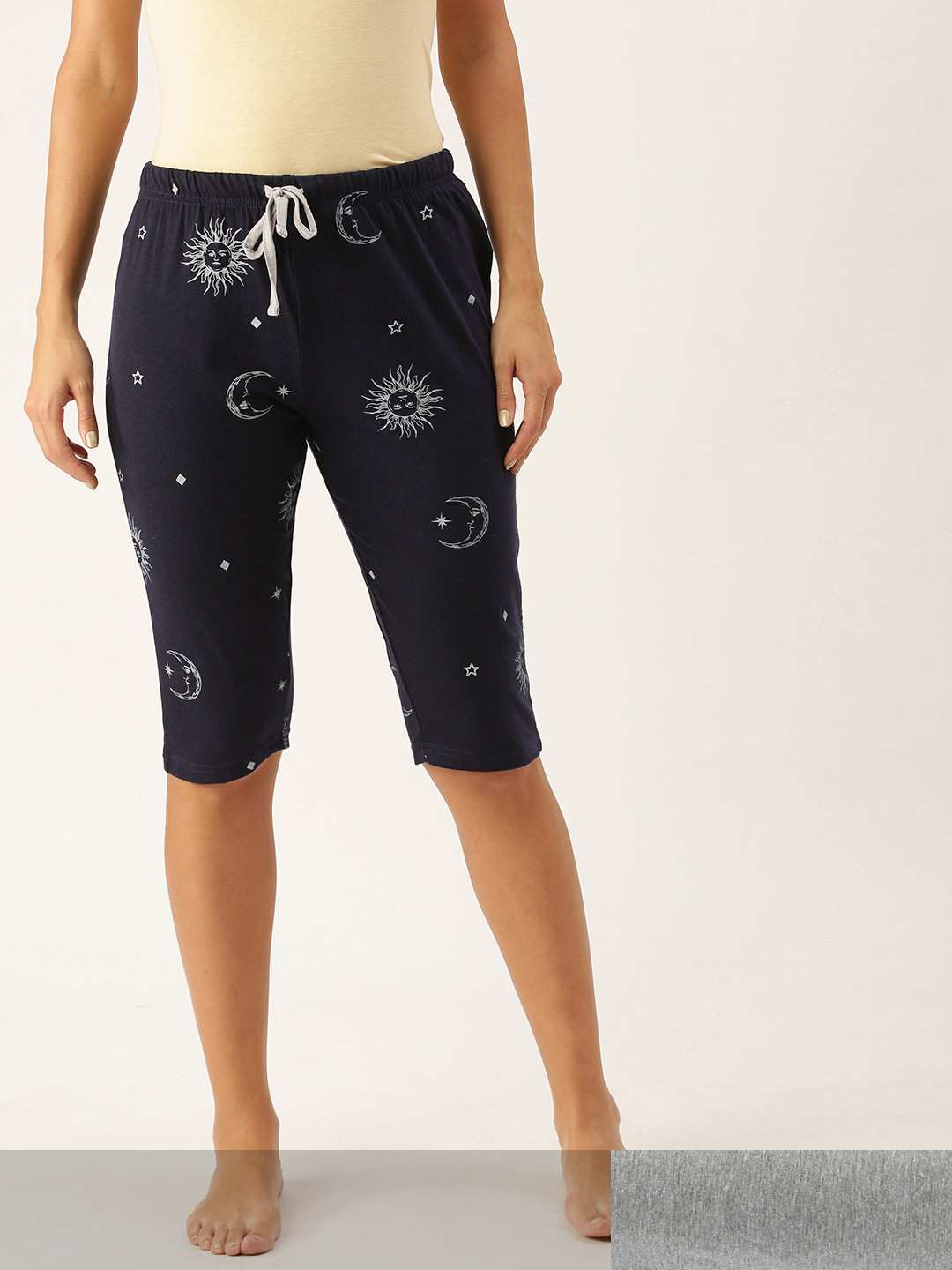 Buy GALYPSO Women Set Of 2 Navy Blue & Grey Melange Printed Lounge ...