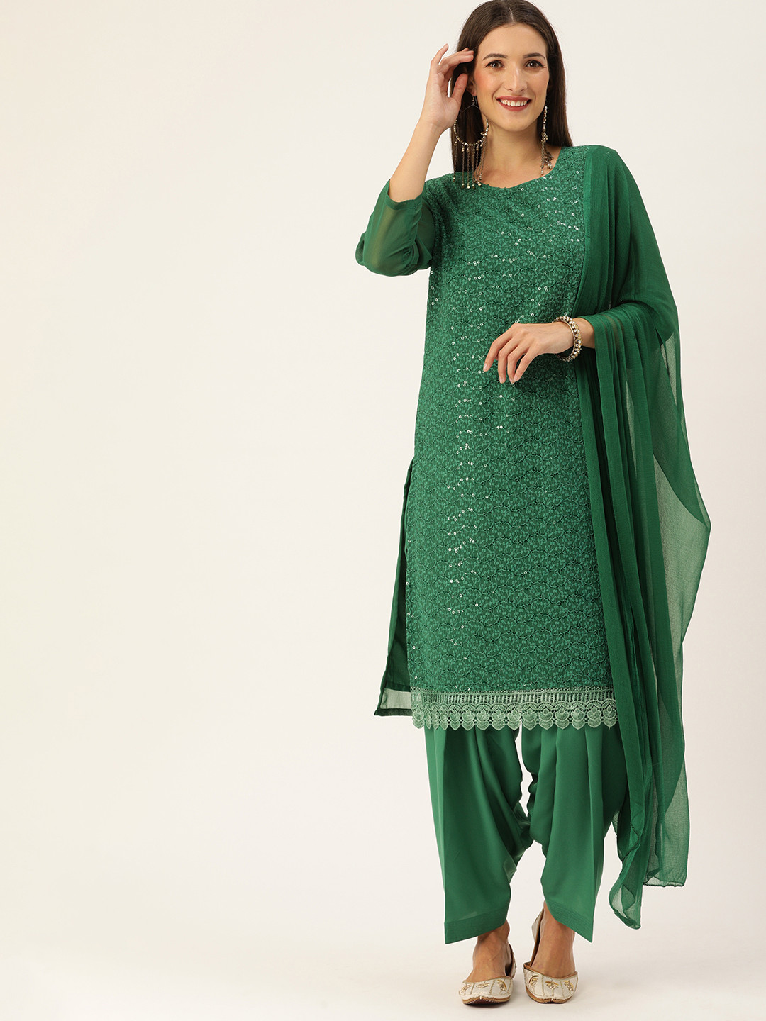 Buy SWAGG INDIA Turquoise Blue Embroidered Unstitched Dress Material ...