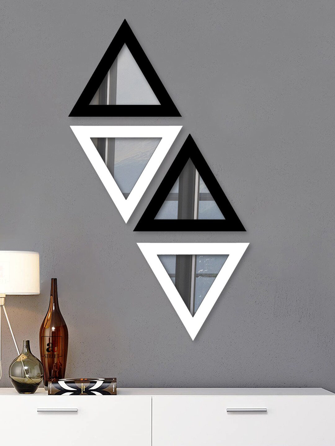 Buy Art Street Set Of 4 Black & White Solid Triangle Shaped Wall Mirror ...