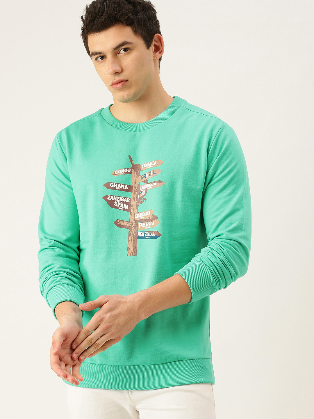 Buy FOREVER 21 Men Green & Brown Printed Sweatshirt - Sweatshirts for ...