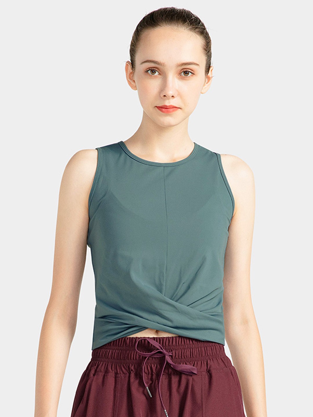 Buy Urbanic Blue Solid Regular Crop Twisted Top Tops For Women