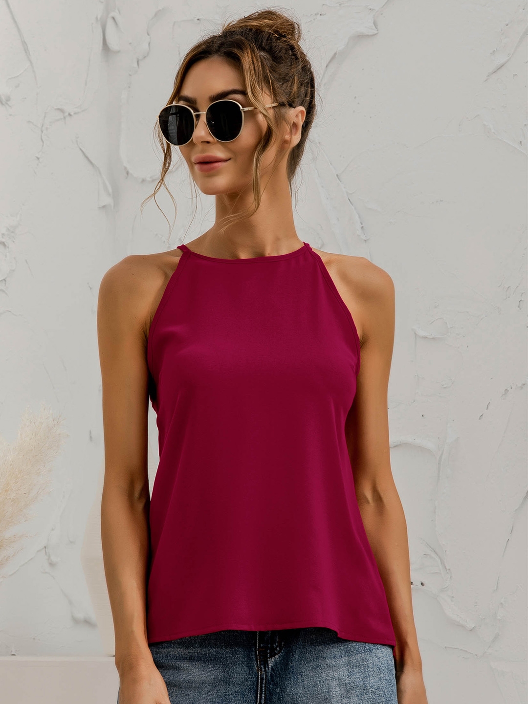 Buy Urbanic Burgundy Solid A Line High Low Top Tops For Women