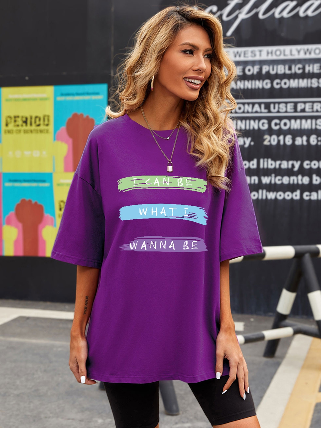 Buy Urbanic Women Purple Relaxed Fit Typography Printed Drop Shoulder