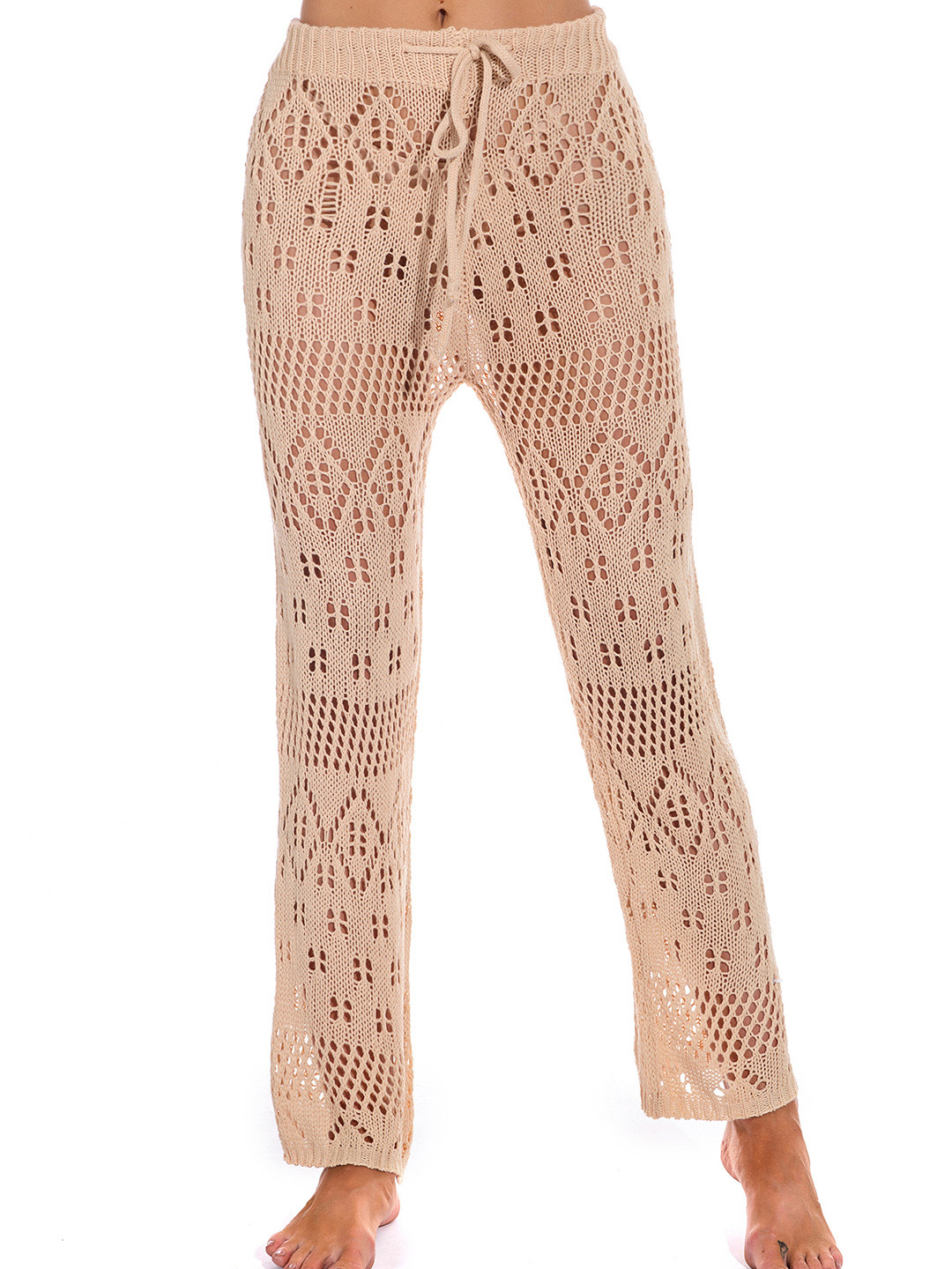 Buy URBANIC Women Beige Self Design Crochet Beach Pants - Swim Bottoms ...