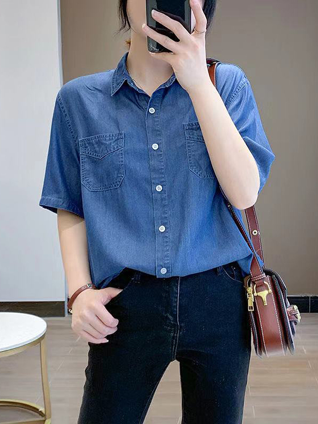 Buy URBANIC Women Blue Pure Cotton Denim Casual Shirt - Shirts for ...