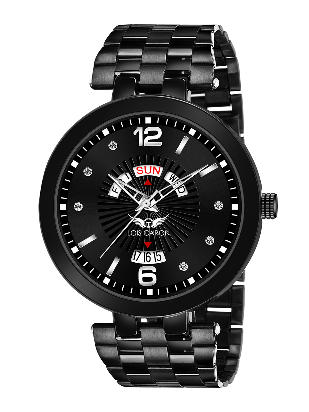 Buy LOIS CARON Men Black Dial & Stainless Steel Bracelet Style Straps ...