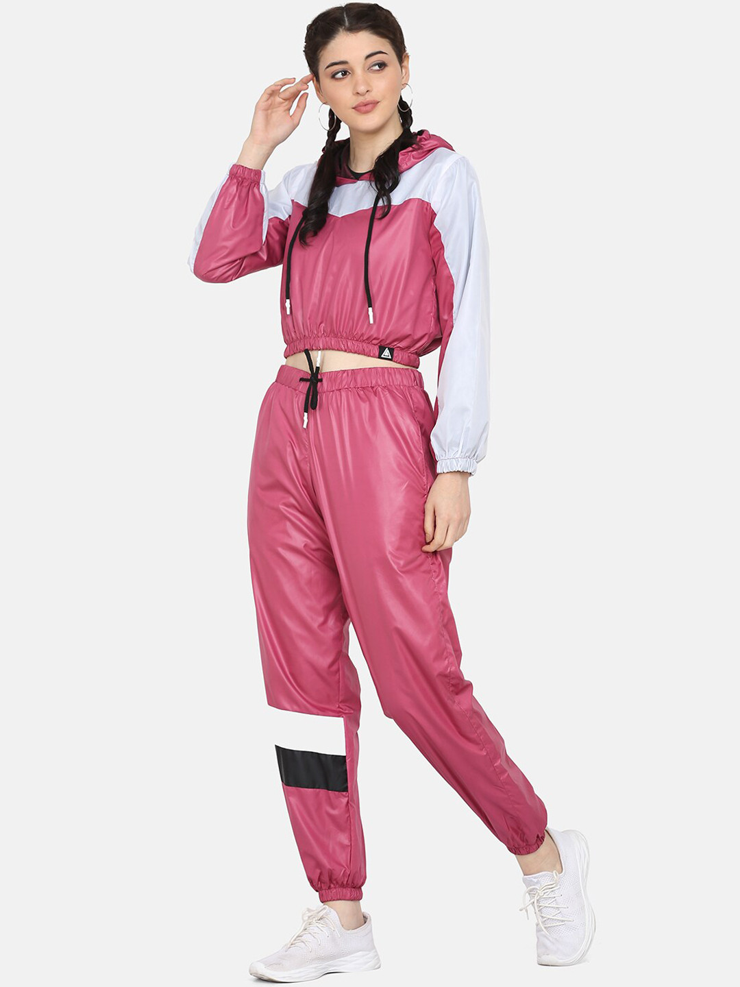 Buy Aesthetic Bodies Women Pink & Grey Colourblocked Tracksuit ...