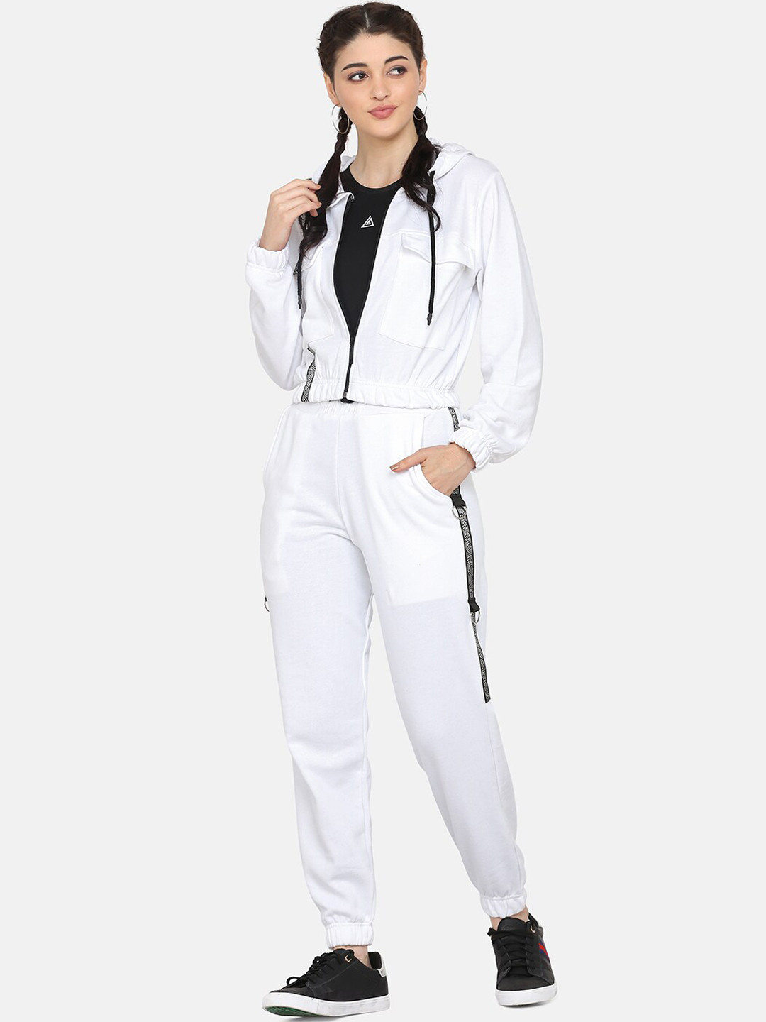 Buy Aesthetic Bodies Women White & Black Printed Cotton Tracksuit ...