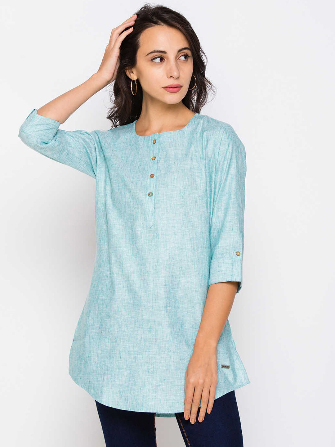 Buy ZOLA Turquoise Blue Cotton Tunic - Tunics for Women 15638780 | Myntra