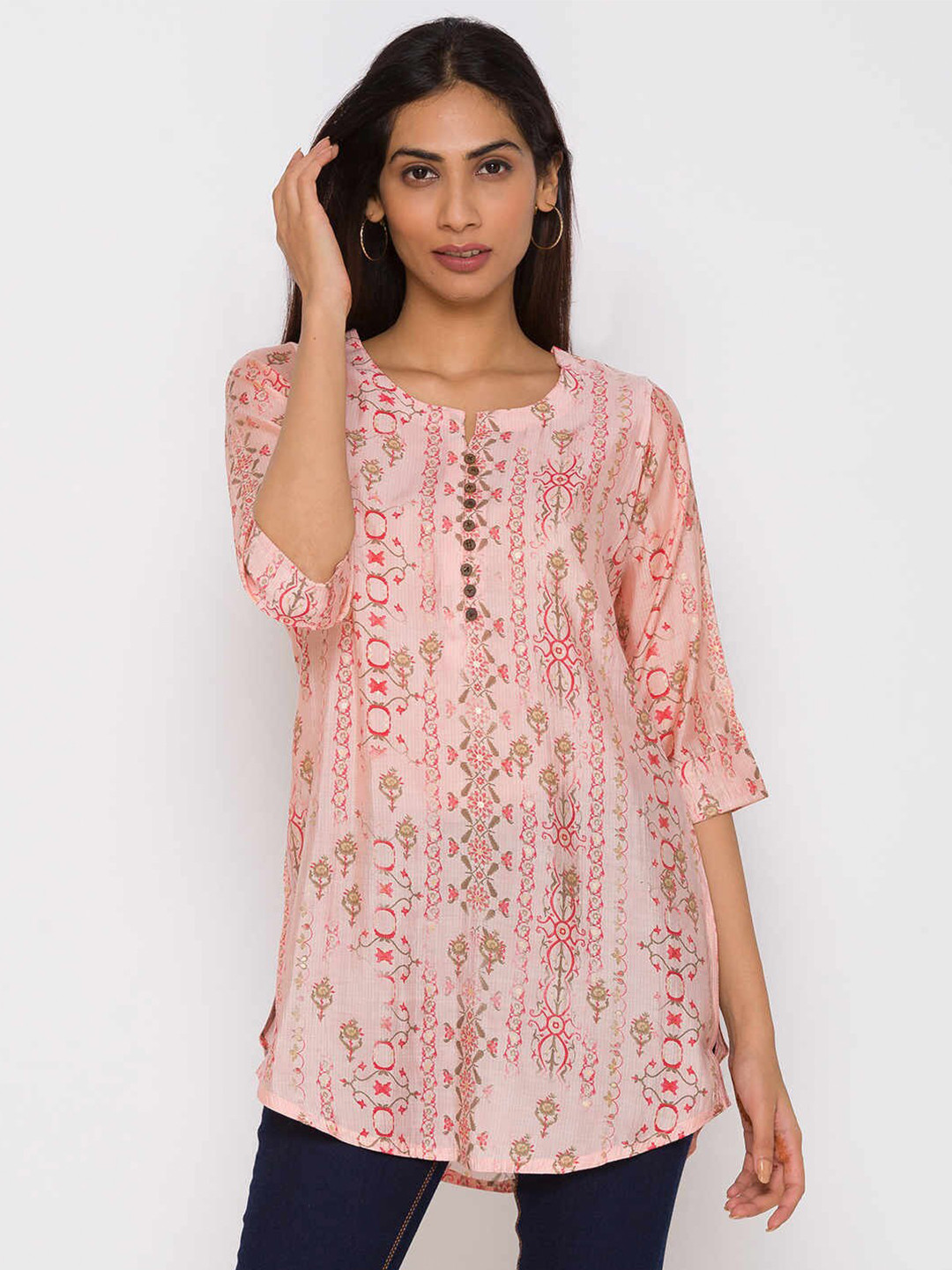 Buy ZOLA Pink Silk Ethnic Printed Tunic - Tunics for Women 15641196 ...