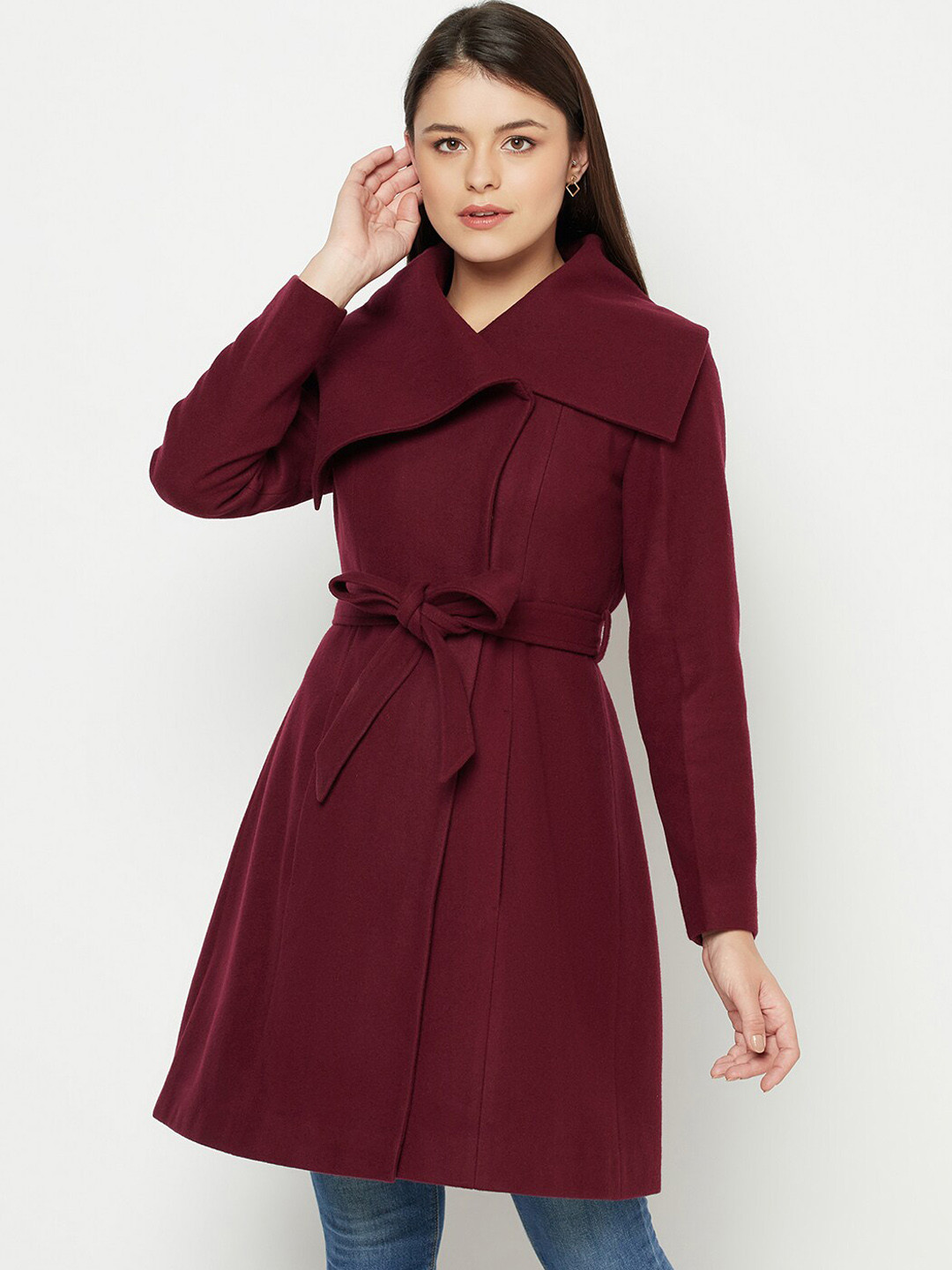Buy Owncraft Women Maroon Solid Overcoat - Coats for Women 15642694 ...