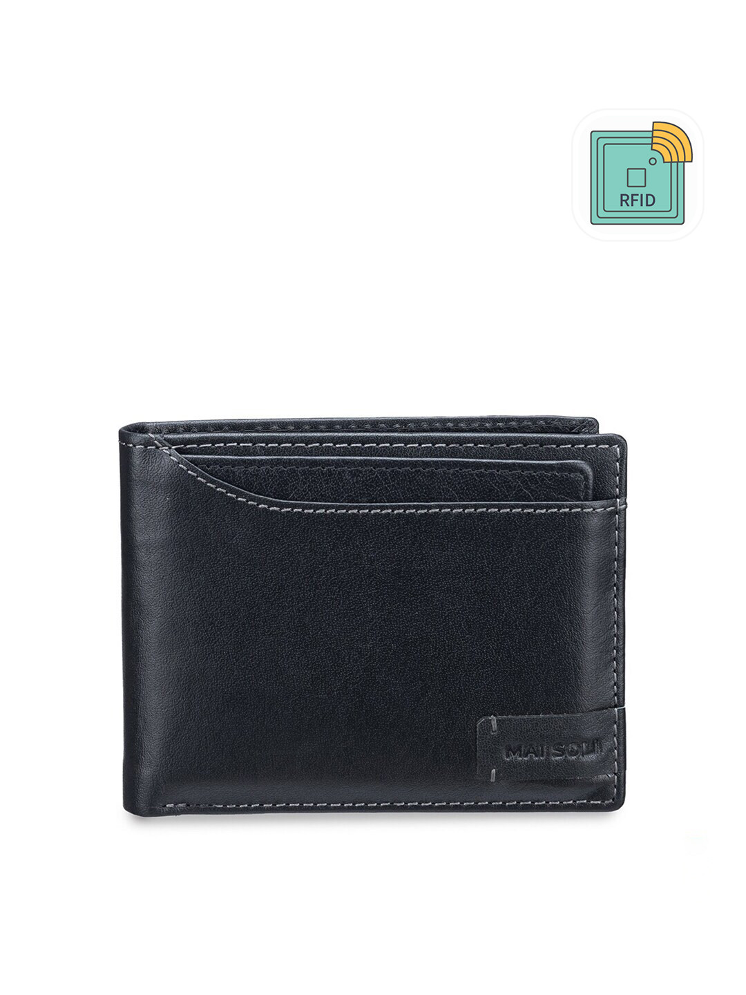 Buy MAI SOLI Men Black Genuine Leather RFID Two Fold Wallet With ...