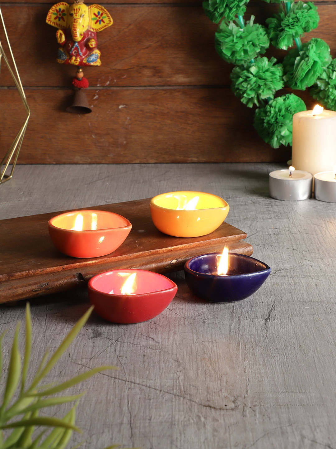 Buy MIAH Decor Multicolour Set Of 4 Handmade Traditional Ceramic Diya ...