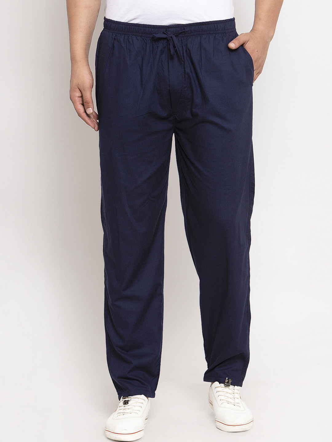 Buy JAINISH Men Navy Blue Solid Pure Cotton Slim Fit Track Pants ...
