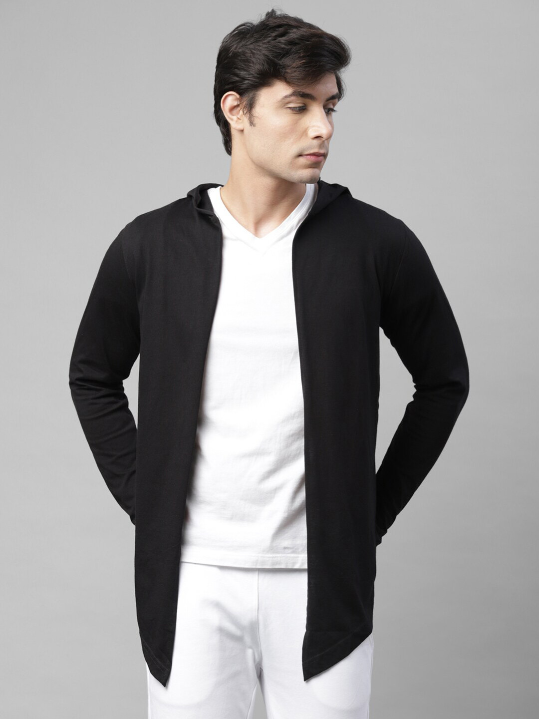 Buy Rigo Men Black Cotton Longline Hooded Shrug - Shrug for Men ...