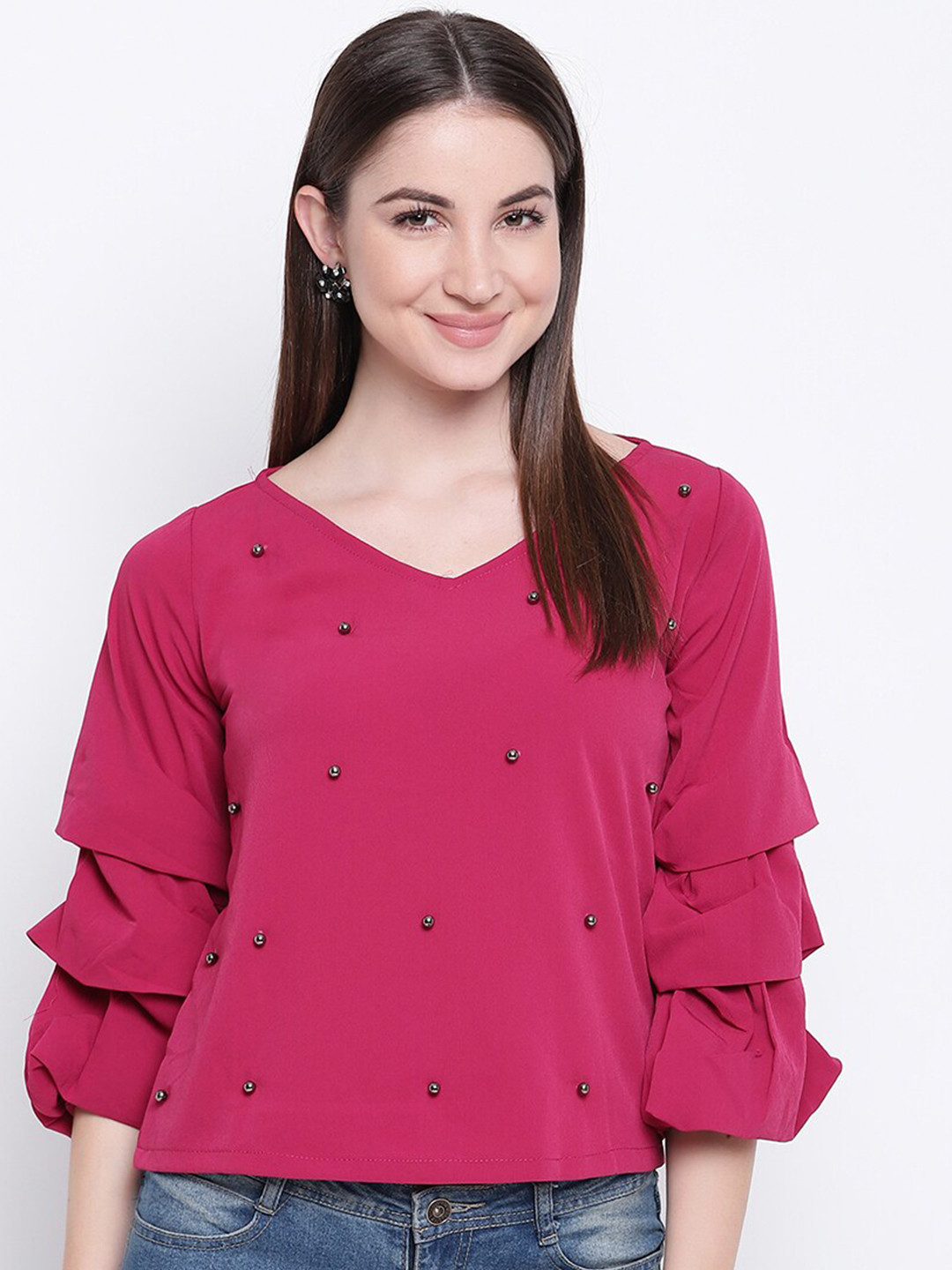 Buy Mayra Magenta Embellished Regular Top - Tops for Women 15652428 ...