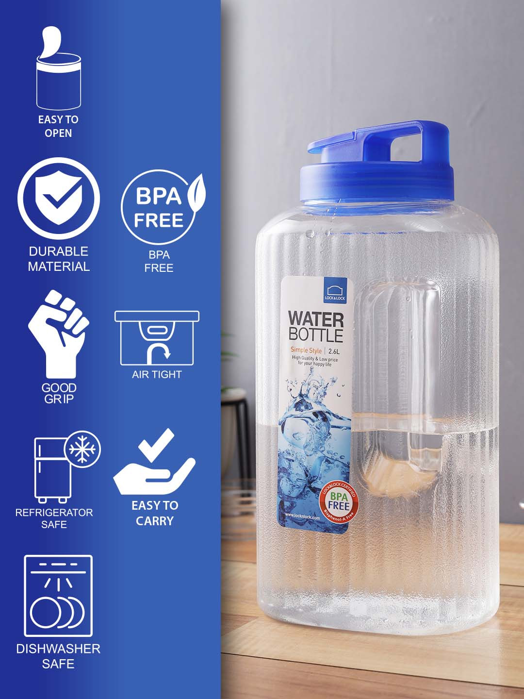 Buy Lock & Lock Transparent & Blue Solid Plastic Water Bottle - Water ...
