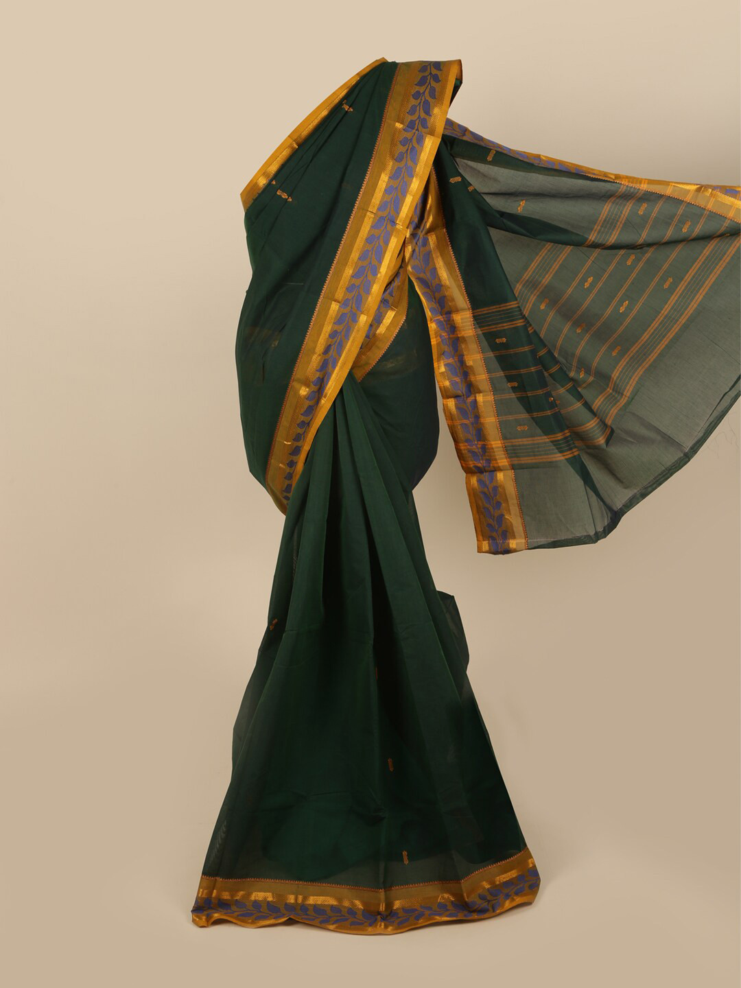 Buy Pothys Green & Gold Toned Zari Pure Cotton Saree - Sarees for Women ...