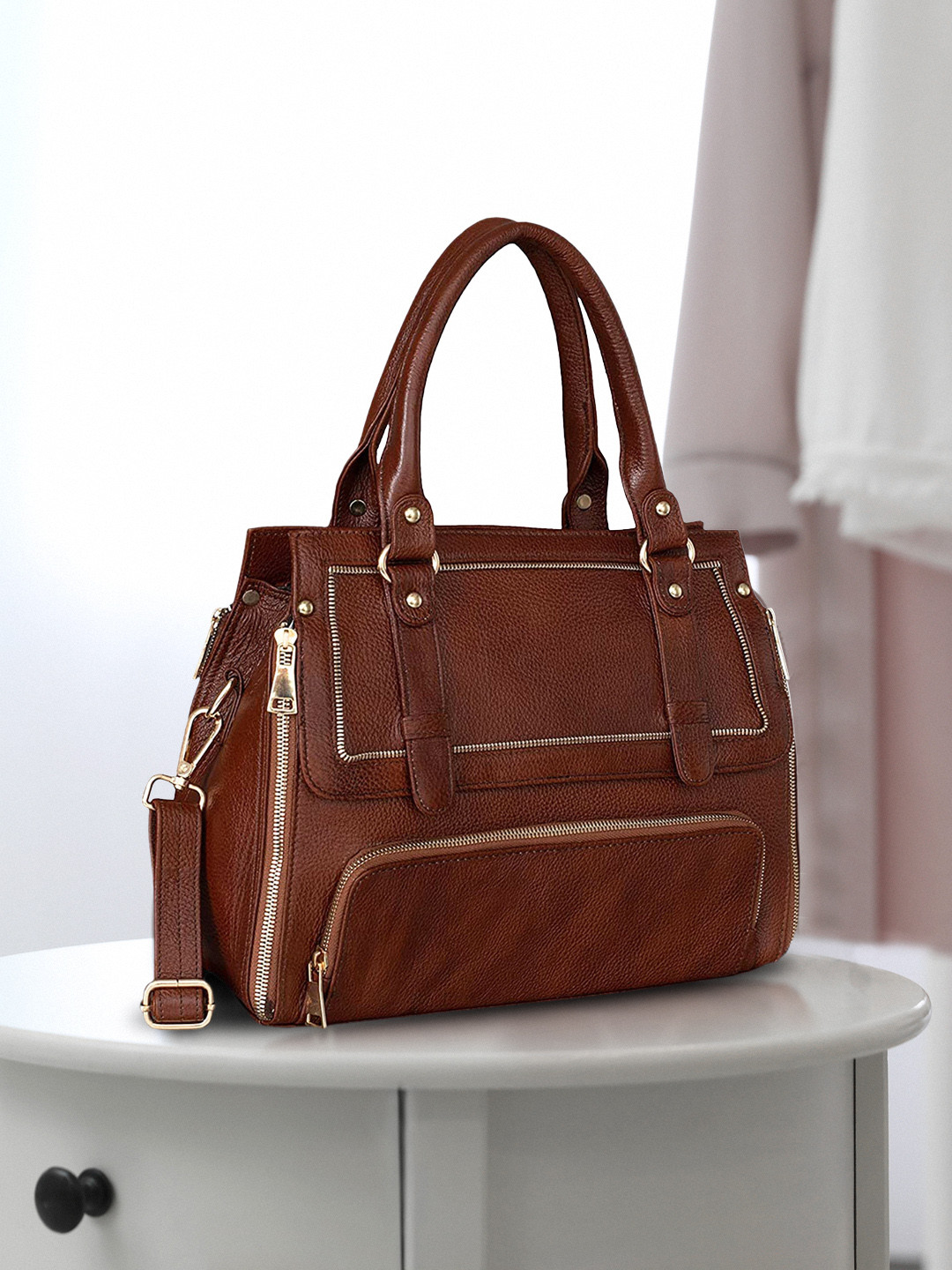 Buy HiLEDER Pure Leather Designer Structured Handheld Bag - Handbags ...