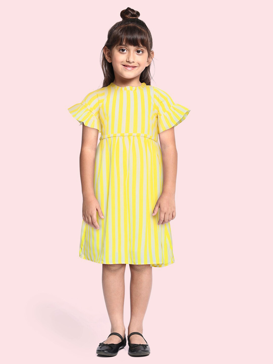 Buy K&U Yellow & White Striped Crepe Dress - Dresses for Girls 15655590 ...