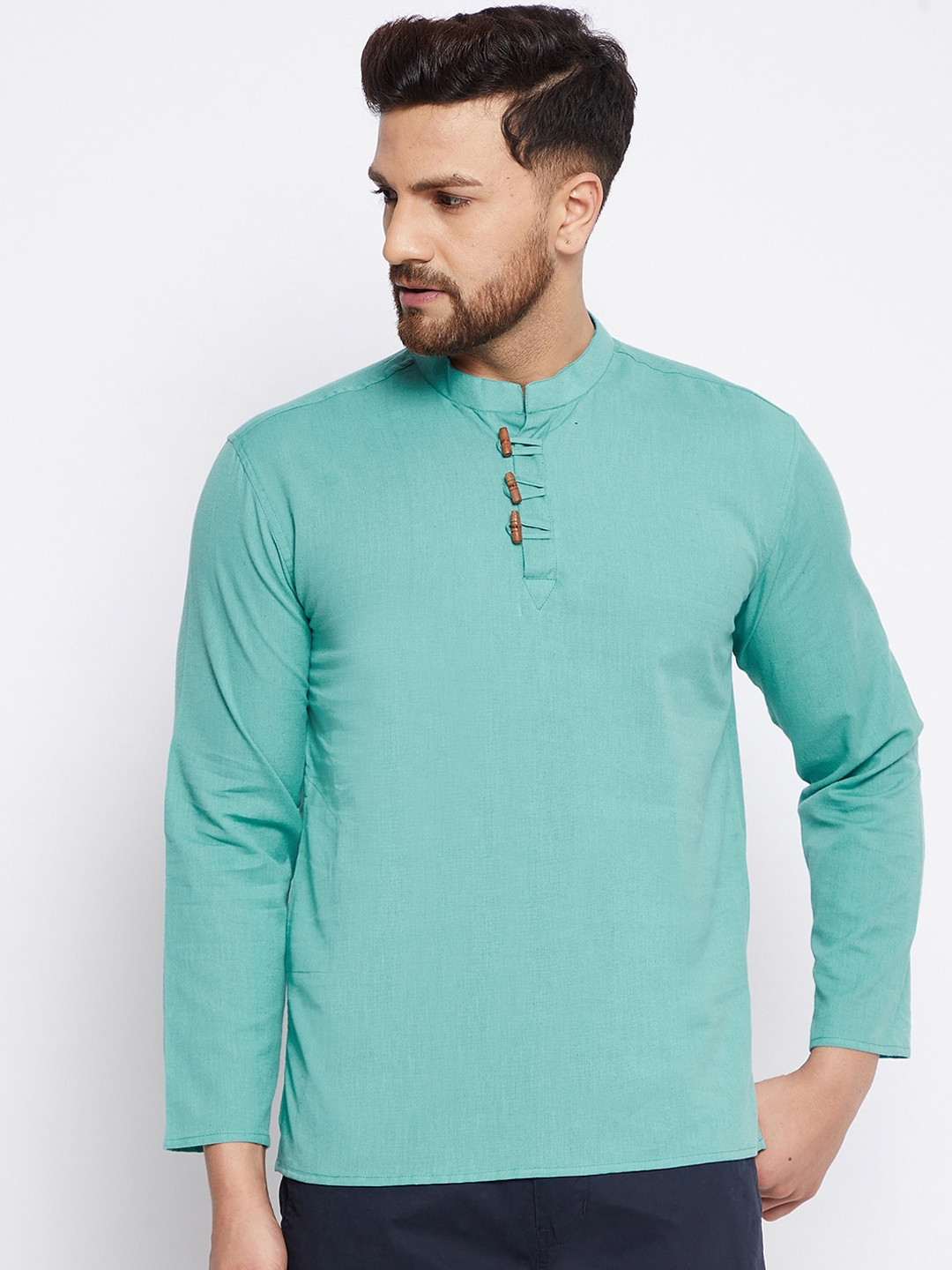 Buy Even Men Turquoise Blue Dobby Pure Cotton Kurta - Kurtas for Men ...