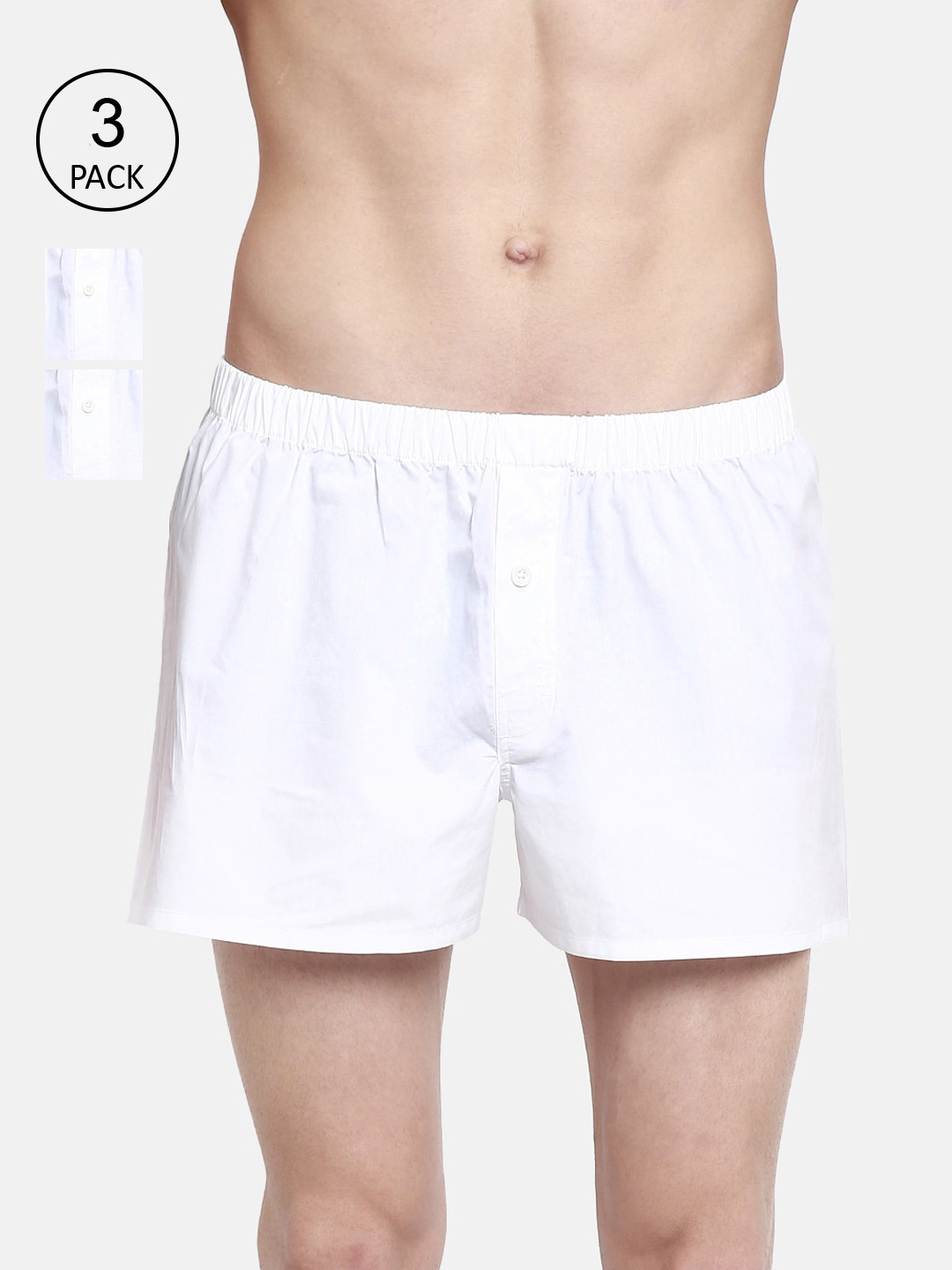 Buy Ramraj Men Pack Of 3 White Solid Pure Cotton Boxers EVER FREE BOXER ...