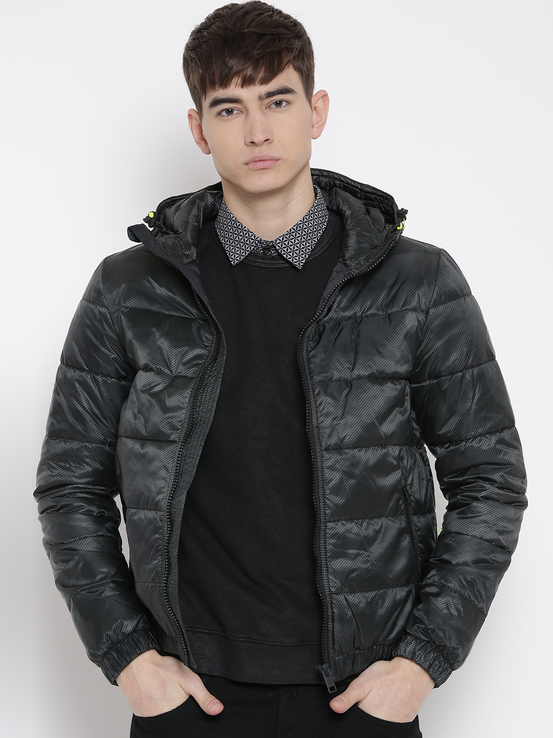 Buy Replay Grey Striped Hooded Padded Jacket - Jackets for Men 1565956 ...