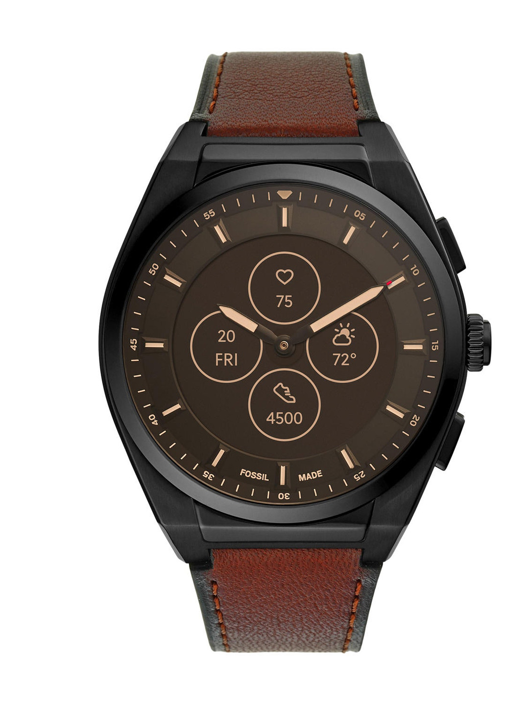 Buy Fossil Men Brown Solid Everett Hybrid HR Brown Smartwatch FTW7055 ...