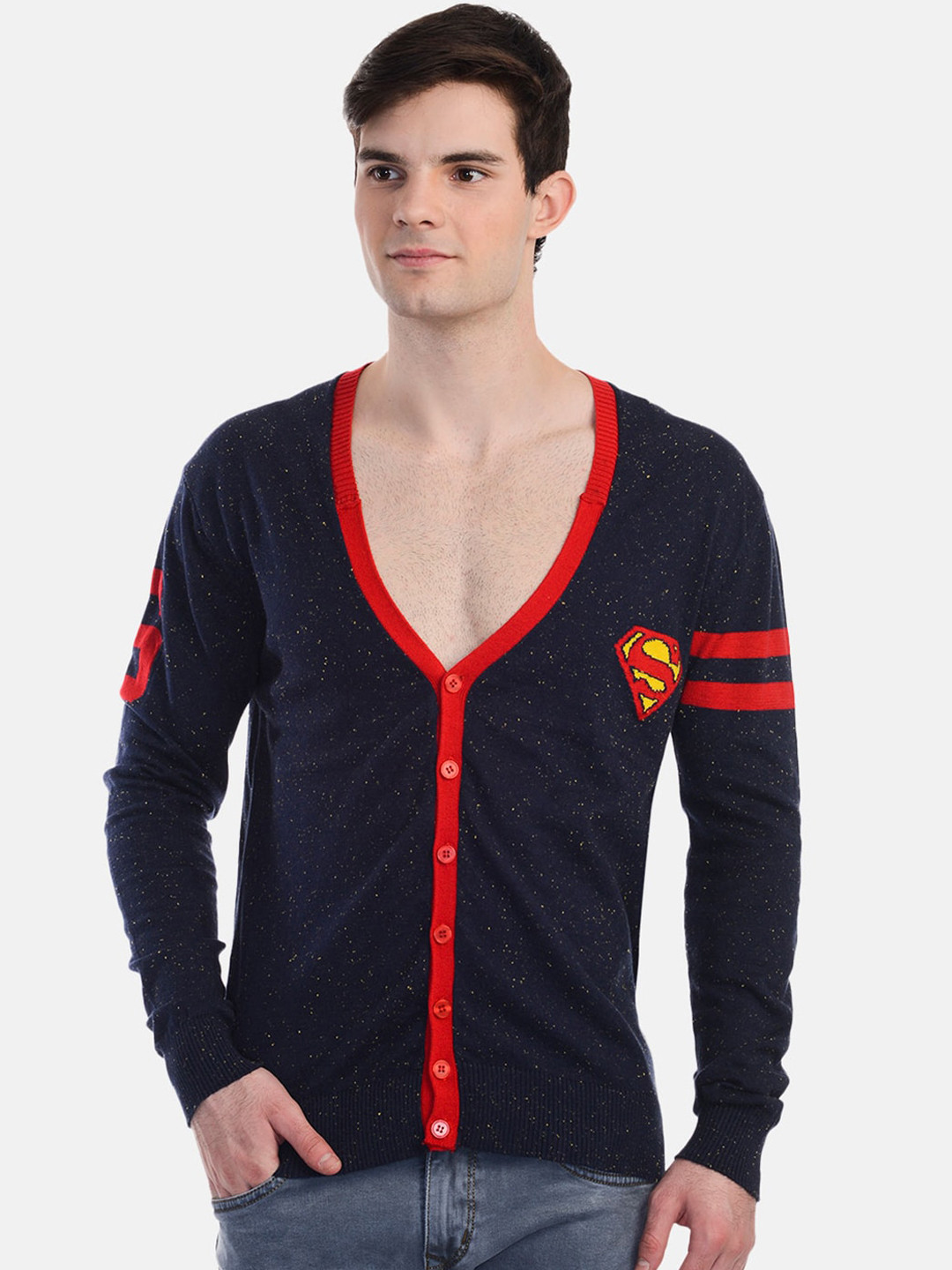 Buy Free Authority Men Navy Blue Superman Printed Cotton Sweatshirt ...