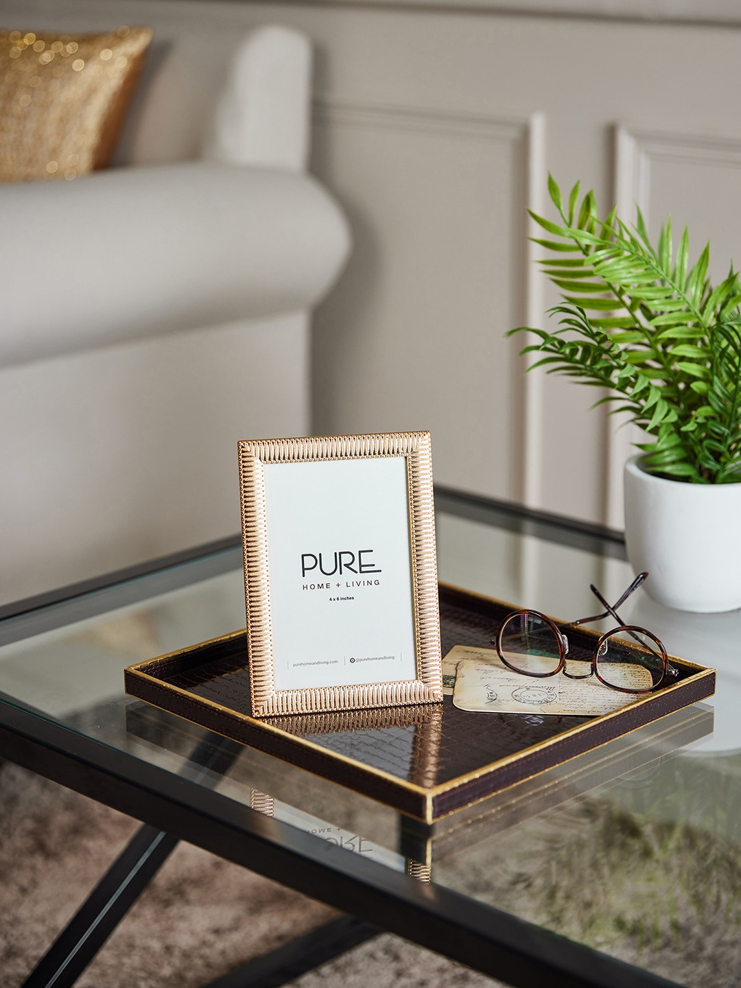 Buy Pure Home And Living Gold Plated Ribbed Pattern Metal Photo Frame ...